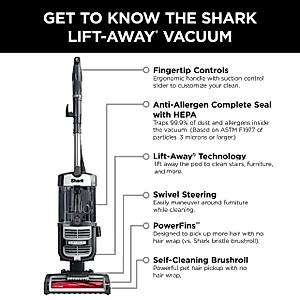 Shark UV730 Navigator Lift-Away Upright Vacuum, PowerFins HairPro Self-Cleaning Brushroll, HEPA Filter with Anti-Allergen Technology, LED Headlights, Swivel Steering, Gray (Renewed)