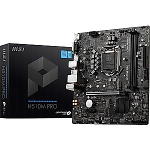 MSI H510M PRO ProSeries Motherboard (mATX, 11th/10th Gen Intel Core, LGA 1200 Socket, DDR4, PCIe 4, M.2 Slot, USB 3.2 Gen 1, 1Gbps LAN, D-SUB/DP/HDMI)