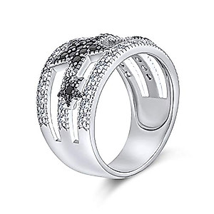 Bling Jewelry Stars and Moon Simulated Onyx Pave CZ Astrology Cocktail Ring,Black,7