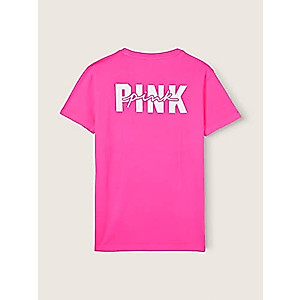 Victoria's Secret Pink Cotton Short Sleeve Campus T-Shirt, Atomic Pink, X-Small
