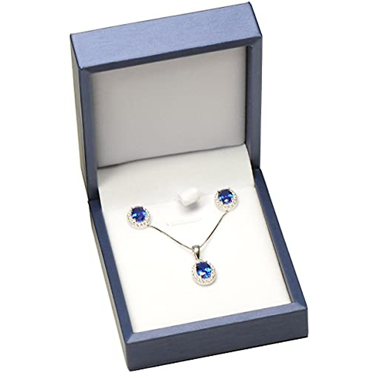 The Jewellery Pak Blue Color Necklace Earring Set Gift Box Luxury Soft Touch PU Leather Material Necklace Pendant Chain Jewelry Storage Box Size 2.87 in(W)3.35〞(D)1.38〞(H), Blue
