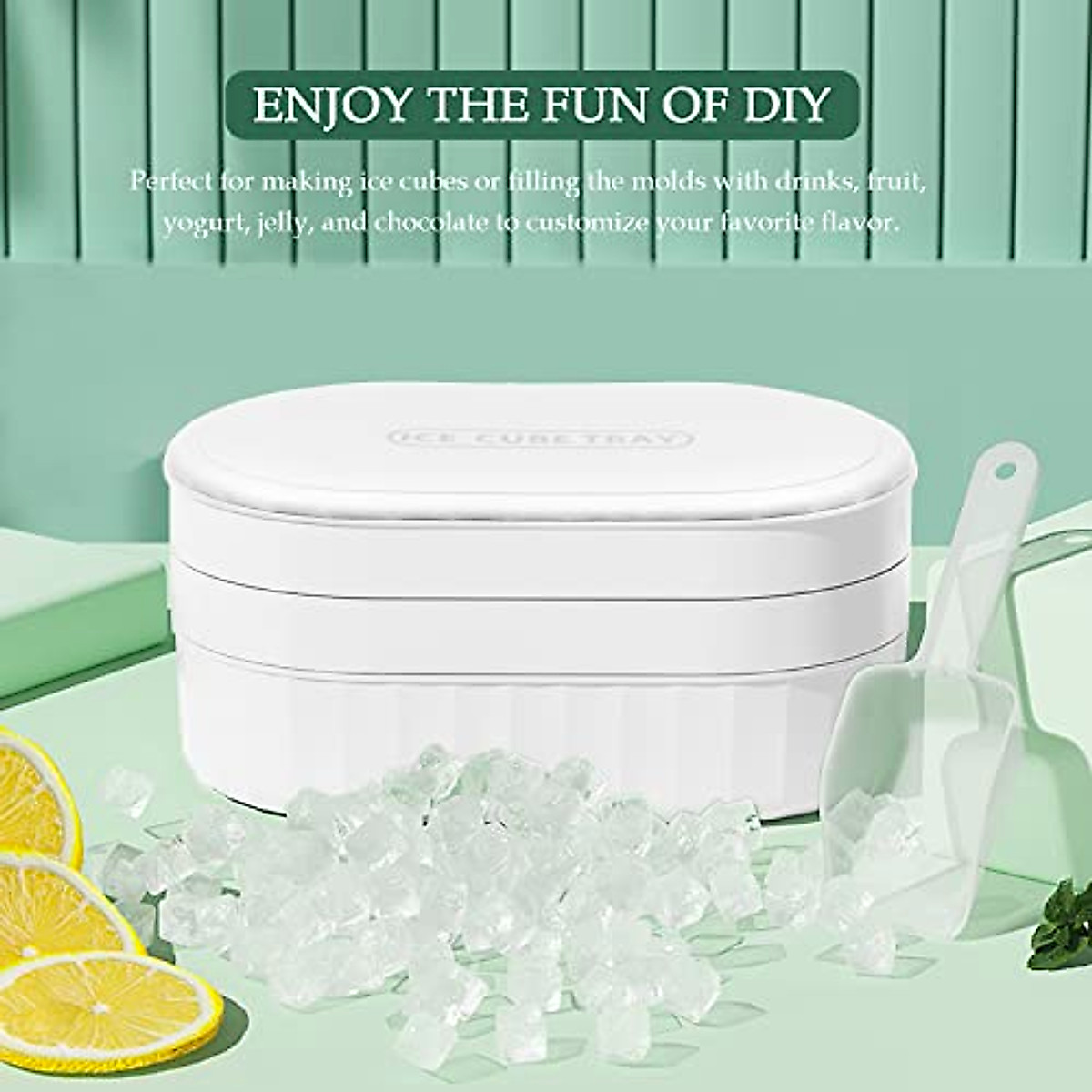 Jasilon Ice Cube Tray with Lid and Bin and Scoop for Freezer, [BPA FREE] Easy Release 72 Small Mini Ice Cube Trays with Cover Storage Container, Ice Cube Maker Ice Cube Mold Ice Cube Bin (White)