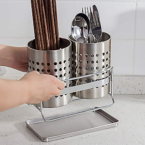 Cabilock Stainless Steel Utensil Caddy Cutlery Storage Holder Countertop Silverware Holder Cooking Utensil Organizers for Home Restaurant Kitchen