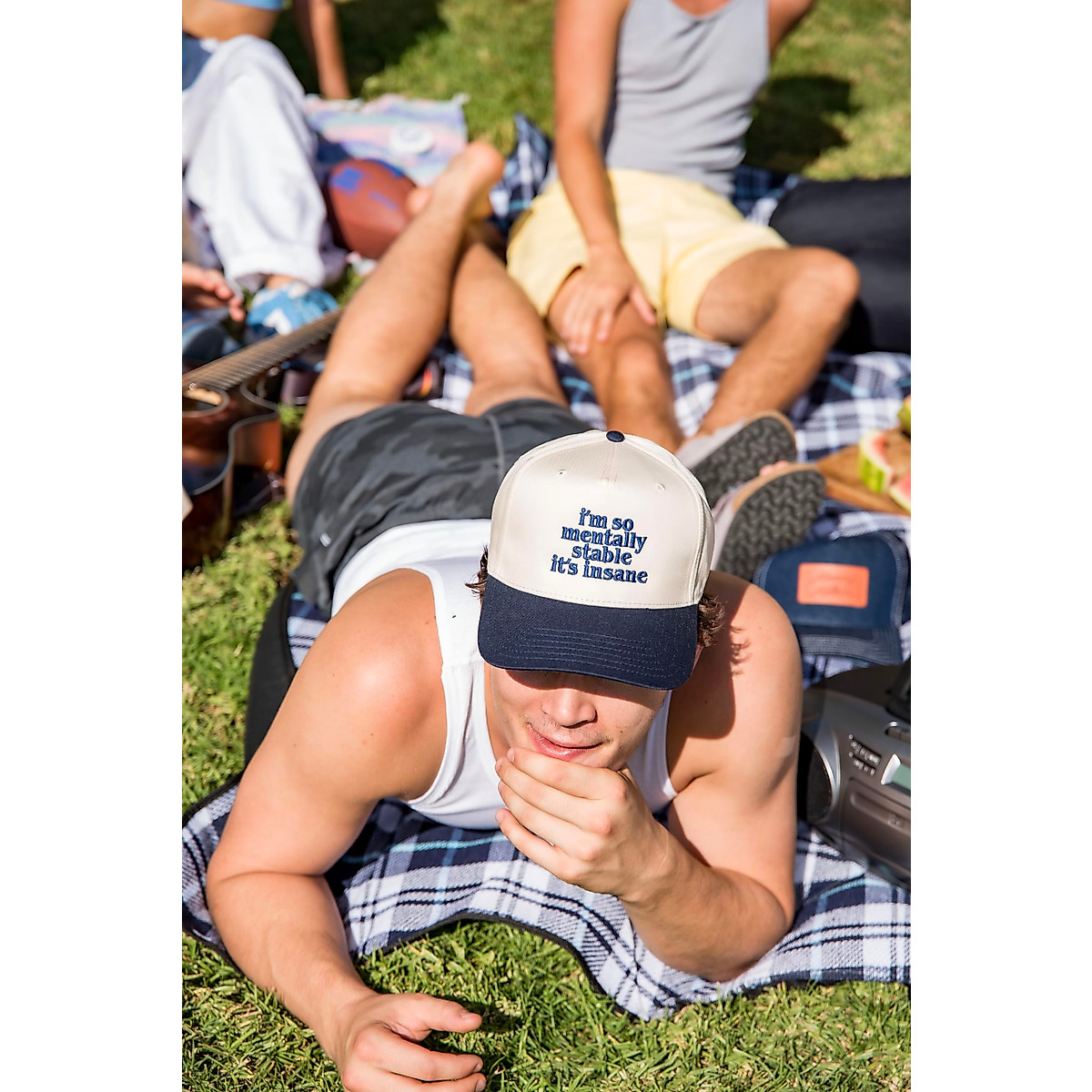 Visibly Toxic I'm So Mentally Stable It's Insane Hat, Funny Hat, Funny Gifts, Party Hat, Sports Baseball Cap, Casual Adjustable Size Tan/Blue