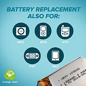 Ecologic Mart Lithium Ion Batteries, 3.7 Volt Rechargeable Battery, 1200mAh LiPo Battery, Reading Book Light Battery Replacement, 103040 Type with Micro JST 1.25mm 2Pin Male Connector