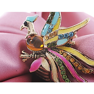 Alilang Womens Elastic Antique Gold Rhinestones Colorful Phoenix Bird Ring