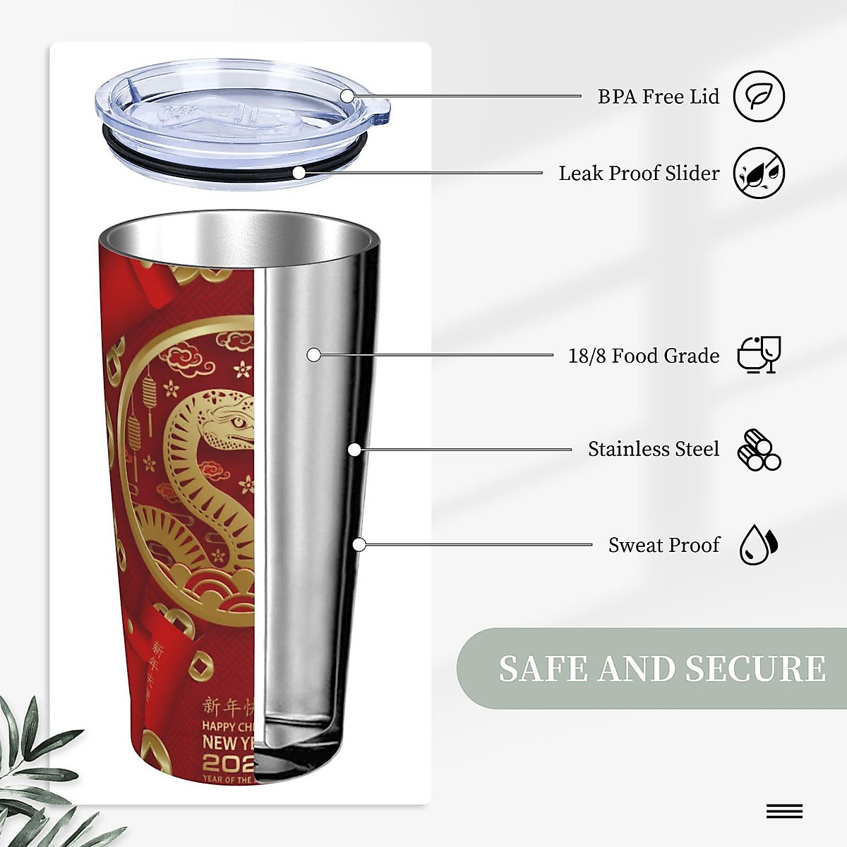 Bxkens Year Of The Snake 2025 Happy Chinese New Year 2025 Tumblers Stainless Steel Mugs 20 Oz Double Wall Insulated Coffee Cup Travel Mug For Gym Outdoor Women Men