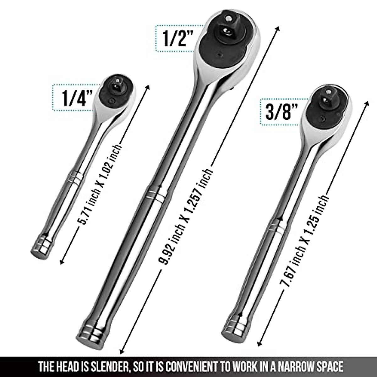 PHIRAH 1/4-Inch Drive Ratchet Handle, Ratchet Wrench, 72-Tooth Quick-Release Reversible Socket Wrench,CR-V Handle