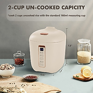 CHACEEF Mini Rice Cooker 2 Cups Uncooked, 1.2L Rice Cooker Small, Portable Non-Stick Small Travel Rice Maker, BPA Free, Smart Control Multifunction Cooker with 24 Hours Timer Delay & Keep Warm Function, Beige