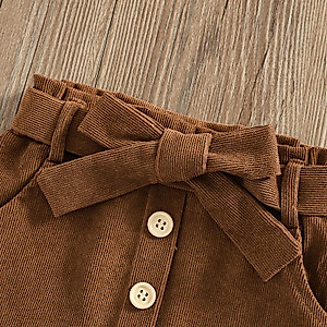 Mubineo Toddler Baby Girl Basic Plain Corduroy Button Skirt Casual Mini Skirts with Belt (Brown, 4T)