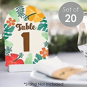 Big Dot of Happiness Tropical Luau - Hawaiian Beach Party Double-Sided 5 x 7 inches Cards - Table Numbers - 1-20