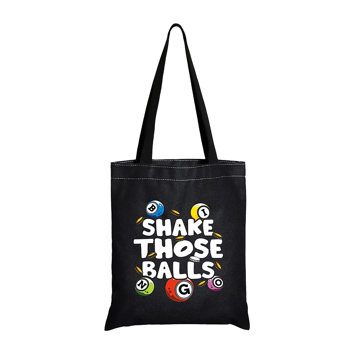 JXGZSO Bingo Gambler Gift Shake Those Balls Tote Bag Lucky Bingo Pouch Bag Bingo Game Lover Gift (Shake those balls shopping black)