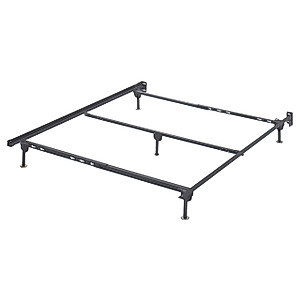 Signature Design by Ashley Adjustable Metal Bolt on Bed Base Frame with Protective Floor Glides, Queen, Black