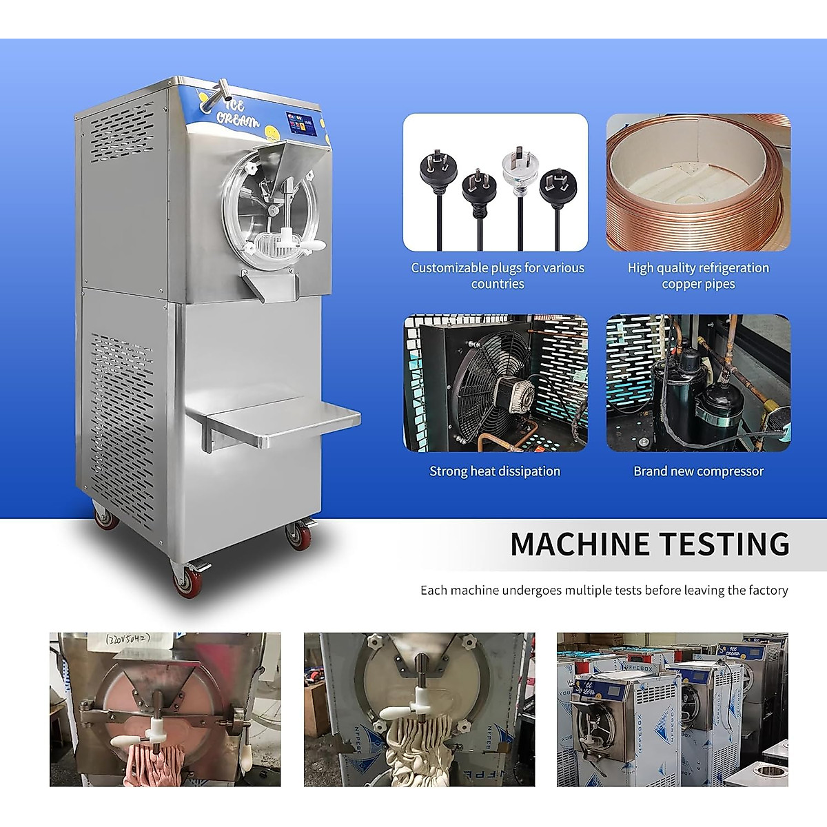 Mvckyi Commercial Hard Ice Cream Machine with faucet, 60L/H Gelato Hard Serve Ice Cream Maker with Digital Control Panel, Frozen Fruit Yogurt Batch Freezer for Restaurant Snack Bar Cafe, 3000W