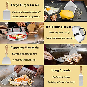 Griddle Accessories Kit of 18, HaSteeL Stainless Steel Teppanyaki Tools for Flat Top Outdoor Picnic Grilling Camping Cooking, Melting Dome, Metal Spatula, Burger Press, Easy to clean & Screwdriver