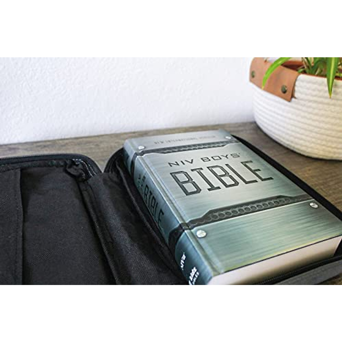 Bible Cover for Boys, Zippered, with Handle, Canvas, Gray, Medium