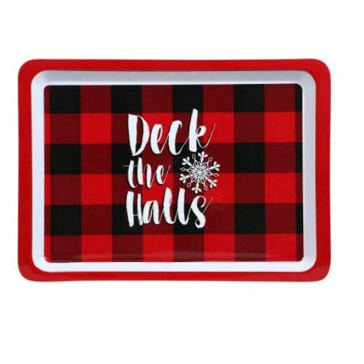 Greenbrier International Melamine It's The Most Wonderful Time of The Year, Deck The Halls, Comfort & Joy, Christmas Holiday Seasonal Red and Black Buffalo Check Trays, 14x10 in. (Set of 3)