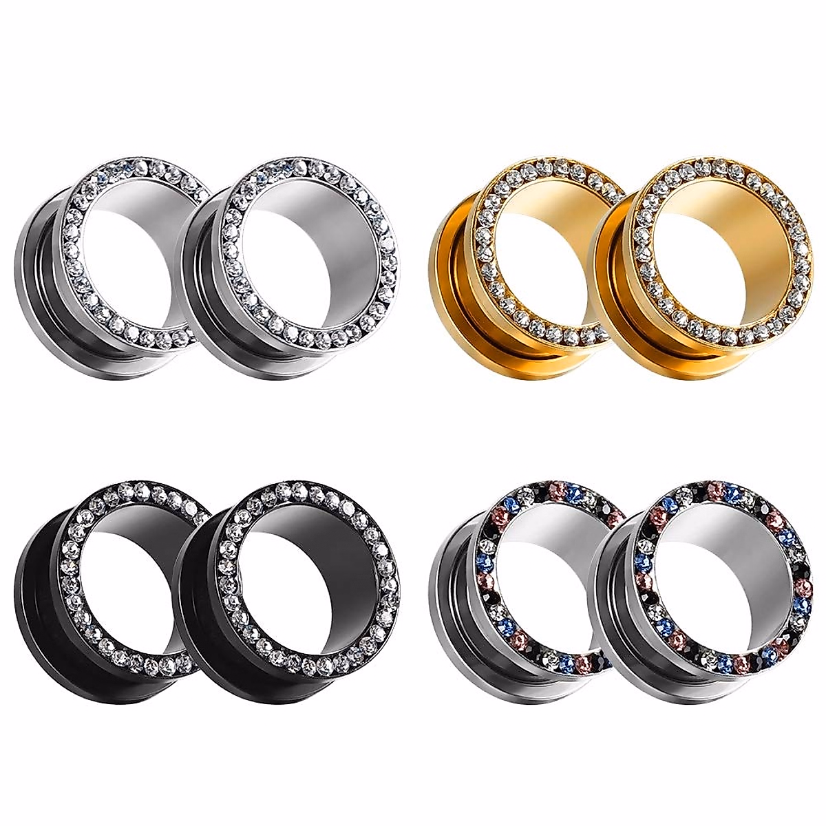 TBOSEN 8 PCS Ear Tunnels Plugs Gauges Stainless Steel Expander Stretcher Piercings