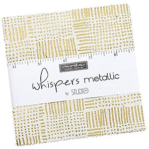Moda Fabrics Whispers Metallic Charm Pack by Studio M; 42-5 Inch Precut Fabric Quilt Squares, Assorted, 5 Inches, 33550PPM