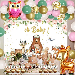 Woodland Animals Baby Shower Decorations for Girls - Woodland Creatures Balloon Garland Arch Kit Oh Baby Backdrop It’s a Girl Cake Cupcake Toppers, Forest Theme Baby Shower Supplies