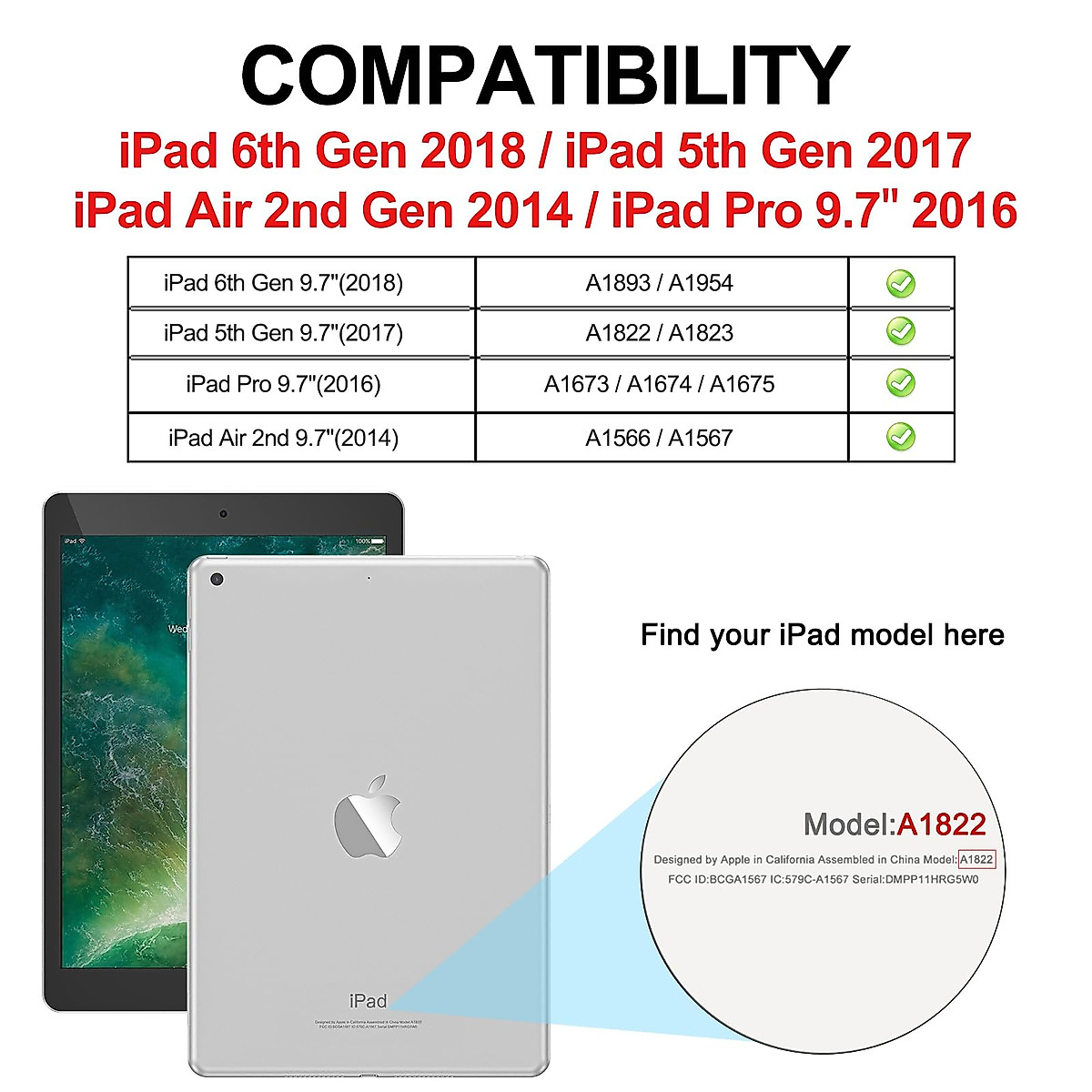 RUGGYCASE Case for iPad 9.7 inch 2017/2018,Shockproof iPad Air 2 Case with Screen Protector - Heavy Duty Protective Cover for iPad 5th / 6th Generation