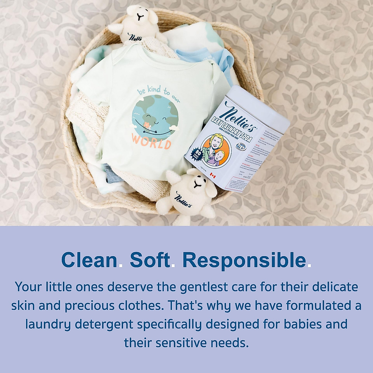 Nellie's Natural Baby Powder Laundry Detergent Tin - 80 Loads - Safe For Infants Sensitive Skin - Fragrance-Free and Hypoallergenic - 2.2 Pounds