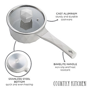 Country Kitchen Nonstick Induction Cookware Sets - 11 Piece Cast Aluminum Pots and Pans with BAKELITE Handles And Glass Lids (Cream)