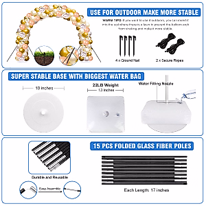 Balloon Arch Kit and Balloon Pump, Adjustable Balloon Arch 2 Balloon Stand with 120PCS Balloons, Water Bases, 60 Balloon Clips, Knotter for Wedding Graduation Birthday Party Supplies Decoration