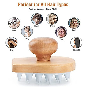 Scalp Massager Shampoo Brush, Wooden Wet and Dry Hair Scalp Care Brush, Shower Brush Scalp Scrubber Exfoliator with Soft Silicone Bristles for Dandruff Removal, Hair Growth (White)