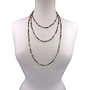MGR MY GEMS ROCK! BjB 70 Inch 4MM Faceted Natural Fancy Jasper Beaded Light Weight Endless Infinity Long Necklace