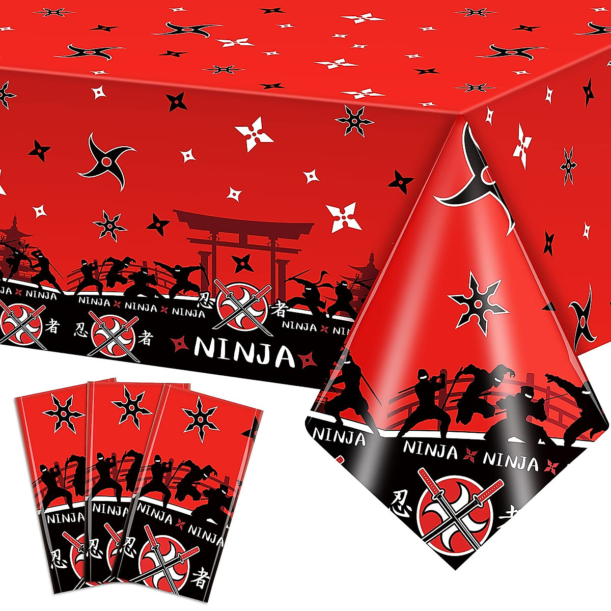 3 Pieces Ninja Tablecloths Ninja Party Decorations Disposable Ninja Warrior Table Covers Ninja Birthday Party Supplies Ninja Table Decorations for Boys Ninja Warrior Themed Birthday 51.2 x 86.6 Inches