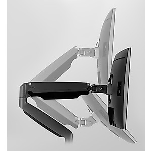 Mount-It! Dual Monitor Arm Mount | Desk Stand | Two Articulating Gas Spring Height Adjustable Arms | Fits 2 x 24 27 29 30 32 Inch VESA 75 100 Compatible Screens | C-Clamp and Grommet Bases (Black)