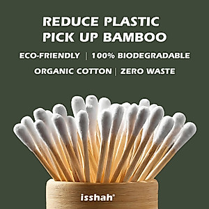 Bamboo Cotton Swabs - 500 Count - FSC Certified and PETA Approved, Eco Friendly Double Tips, Plastic Free Ear Sticks, All Natural 100% Biodegradable Organic Cotton buds by Isshah