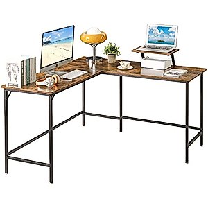 IBUYKE Industrial 53-Inch L-Shaped Computer Desk with Monitor Stand, Large Modern Corner Desk, Study Writing Workstation for Home Office, Space-Saving Gaming Table, Easy Assembly UTMJ052H