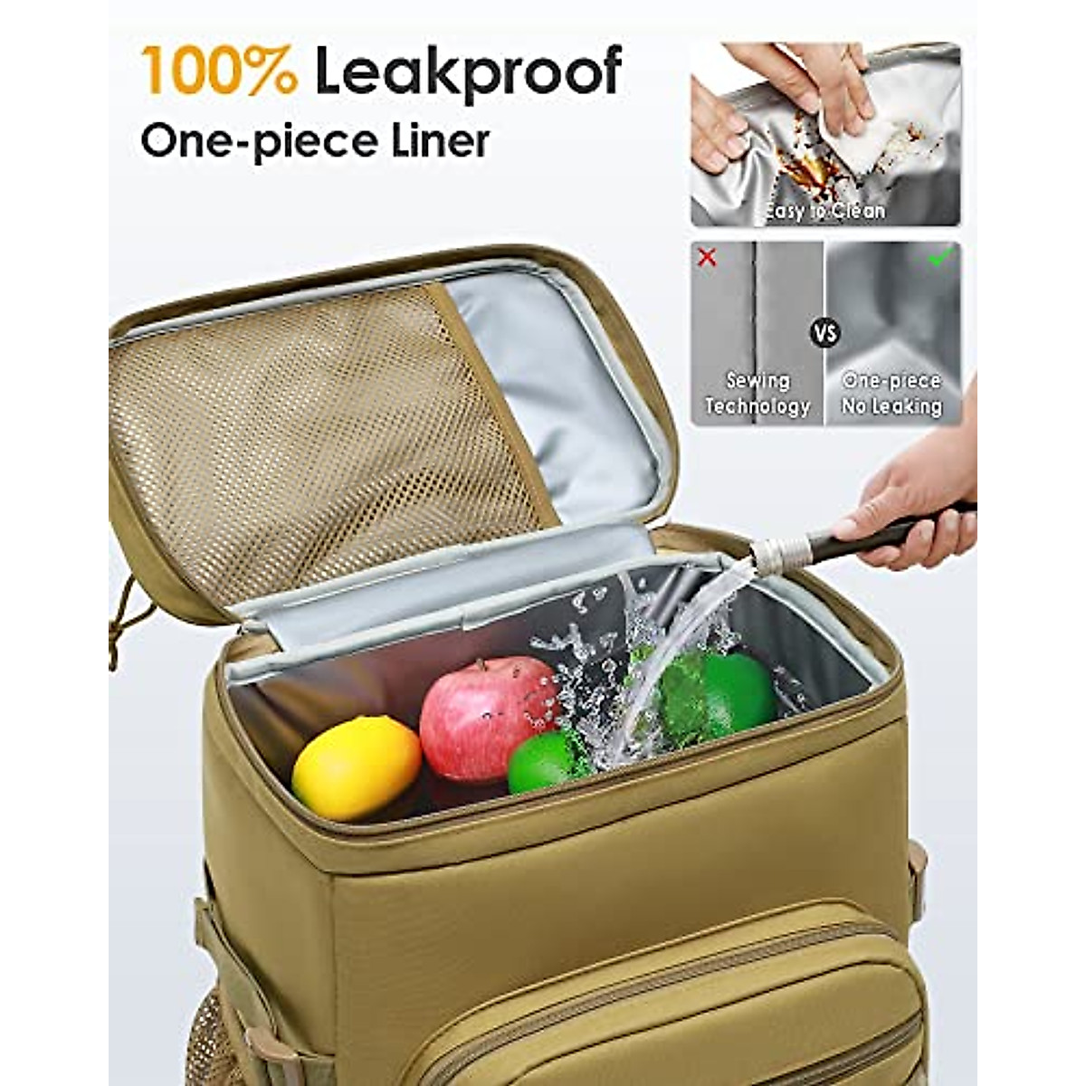 TACTICISM Backpack Cooler 38 Cans Tactical Lunch Backpack for Men Work - Molle Soft Cooler Backpack Insulated Waterproof Leak Proof - Camping Beach Kayaking Hiking Fishing Accessories - Brown
