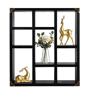 MITREL 17.7x15.7-Inch Shadow Box Shelf 9-Slot Rustic Floating Shelves Larger Wall Mounted Shelf Lightweight Solid Wood Display Shelf Freestanding Farmhouse Shelf (Set of 2,9C-Classic Black)