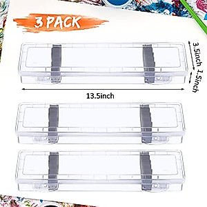 3 Pcs Paint Brush Storage Containers with Foam Inserts, Paint Brush Organizers Holders Portable Drawing Tool Case Small Storage Container for Pens with 6 Foam Inserts, Translucent, 13.8 x 3.5 x 1.6 In