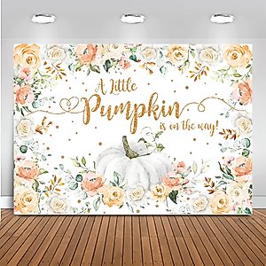 Mocsicka Fall Pumpkin Baby Shower Backdrop Autumn A Little Pumpkin is on The Way Party Decorations Boy Girl Neutral Welcome Baby Pumpkin Party Cake Table Banner (Orange, 8x6ft(96''x72''))