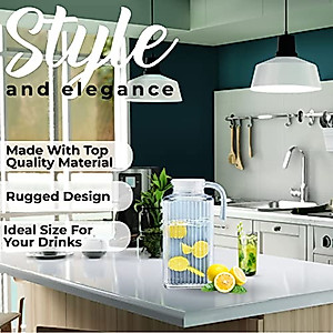 Xabono 1.8 L (62.5 oz) Glass Pitcher with Lid 2 Quart Pitcher with Lid Strong Glass Glass Pitcher Fridge Glass Water Pitcher Juice Sangria Ice Tea Glass Milk Bottle with Lid Glass Handle Glass Carafe