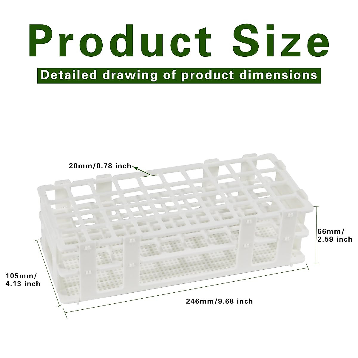 BIPEE Plastic Test Tube Rack, 40 Holes，Test Tube Holder for 20 mm Test Tubes, White vial holder, Detachable test tube holder rack (1pcs，40 Holes）