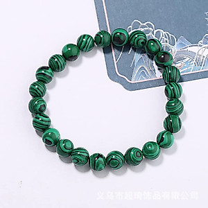 HUJUON 2Pcs Natural Malachite Bracelet Set,Handmade Gemstone Malachite Stone Beaded Stretch Bracelets Yoga Natural Stone Beads Bracelet for Women Men (2Pcs)