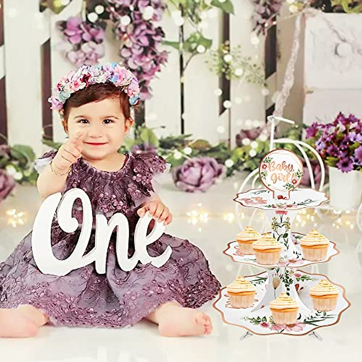 3 Tier Baby Shower Cupcake Stand for Baby Girl Shower Welcome Baby Gender Reveal Birthday Party Supplies Decorations