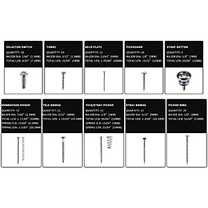 Cheerock Guitar Screws Kit for Electric Guitar Bridge, Pickup, Pickguard, Tuner, Switch, Neck Plate, 254 Pieces Guitar DIY Kit with A Elbow Tweezers (9 Types, Sliver)