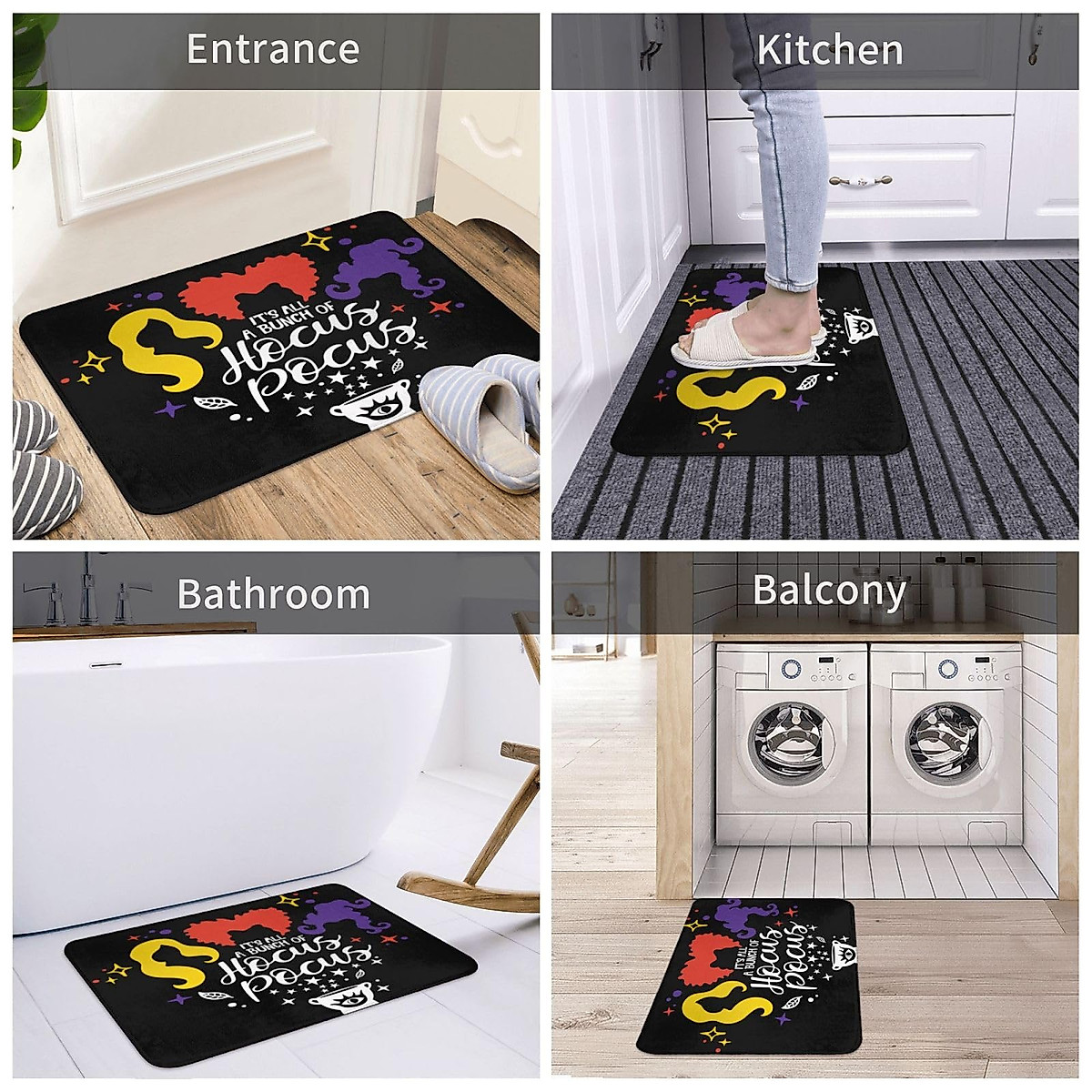 Bath Mat for Bathroom Sanderson Sisters Halloween Hocus Pocus Rugs Shower Mats Memory Foam Rug Non Slip Floor Small Carpet Soft Light Absorbent Washable for Home Hotel Decor 15.7 X 23.6 inch