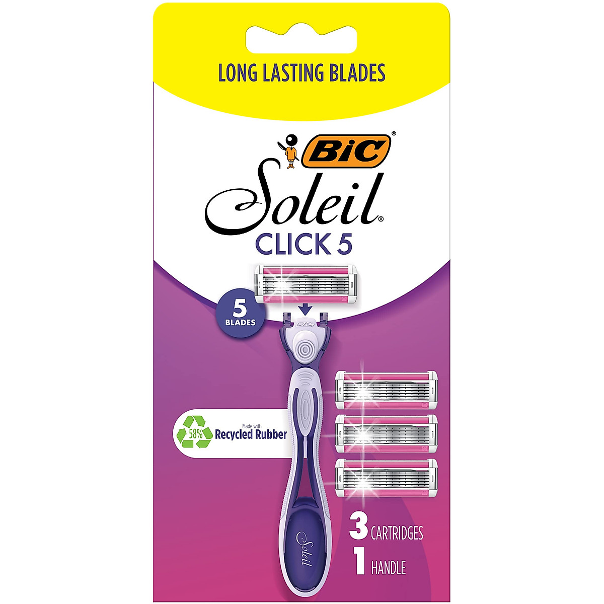 BIC Soleil Click 5 Women's 5-Blade Disposable Razor, 1 Handle and 3 Cartridges (Pack of 3)