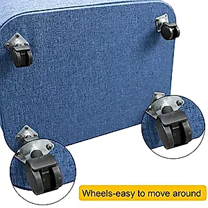 70L Laundry Hamper with Wheels, Collapsible Round Laundry Basket with Lid, Easy Transportation Laundry Organizer with Bamboo Handle for Living Room, Bedroom (Blue)