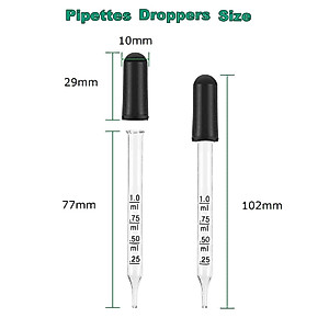 1ml Glass Pipette Dropper Graduated Eye Dropper for Liquid Medicine Essential Oil Laboratory, 20 Pack