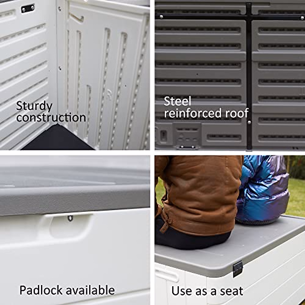 Mrosaa 85 Gallon Resin Deck Storage Box, Lockable Outdoor Storage Box Waterproof for Garden Tool,Pool Accessories, and Outdoor Cushion Storage, Light Beige