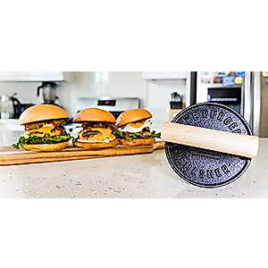 The Burger Smasher - Cast Iron Burger Press Kit w/Patty Paper Included | Hamburger Press Perfect for Flat Top Grill, Cast Iron Griddle or Skillet | Meat Press and Grill Press