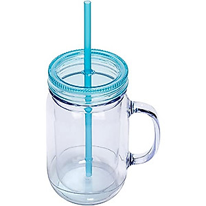Zephyr Canyon Plastic Mason Jars with Handles, Lids and Straws | 20 oz Double Insulated Tumbler with Straw | 4 Pack Set of 4 | Wide Mouth Mason Jar Mugs | Cups for Kids and Adults…